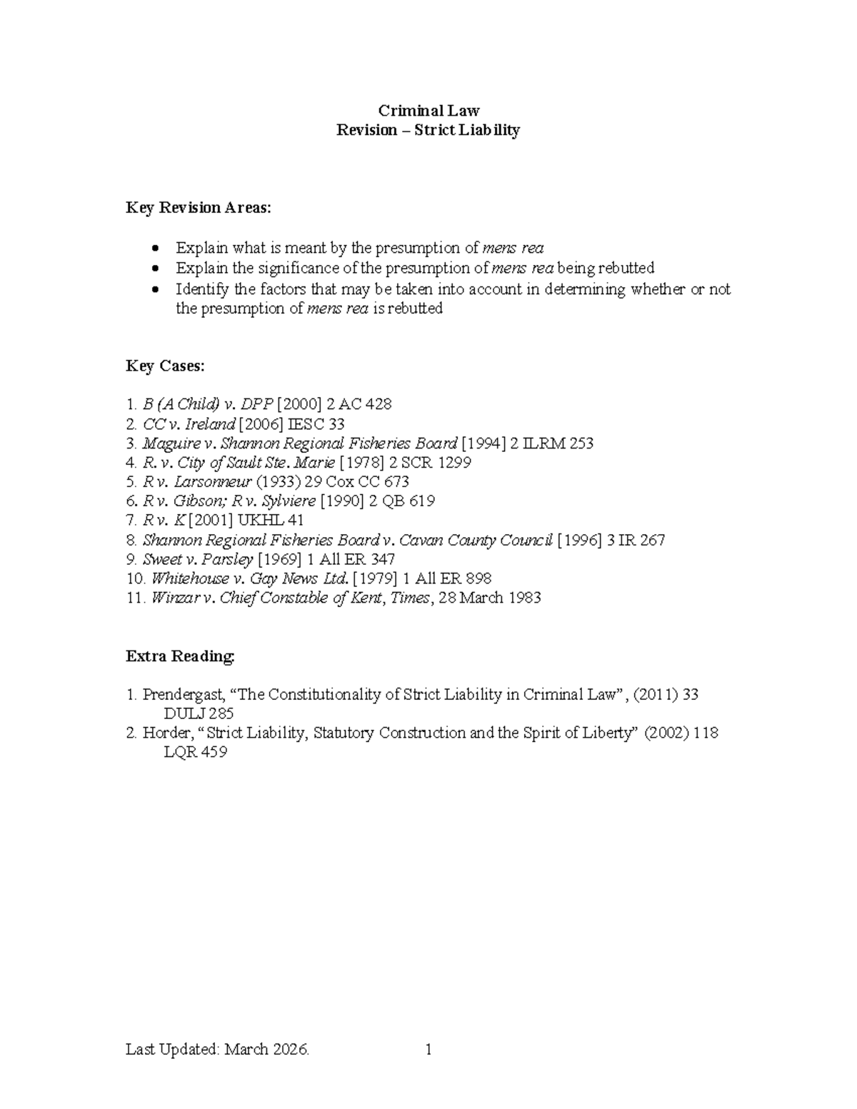 Criminal Law Revision – Strict Liability - Studocu
