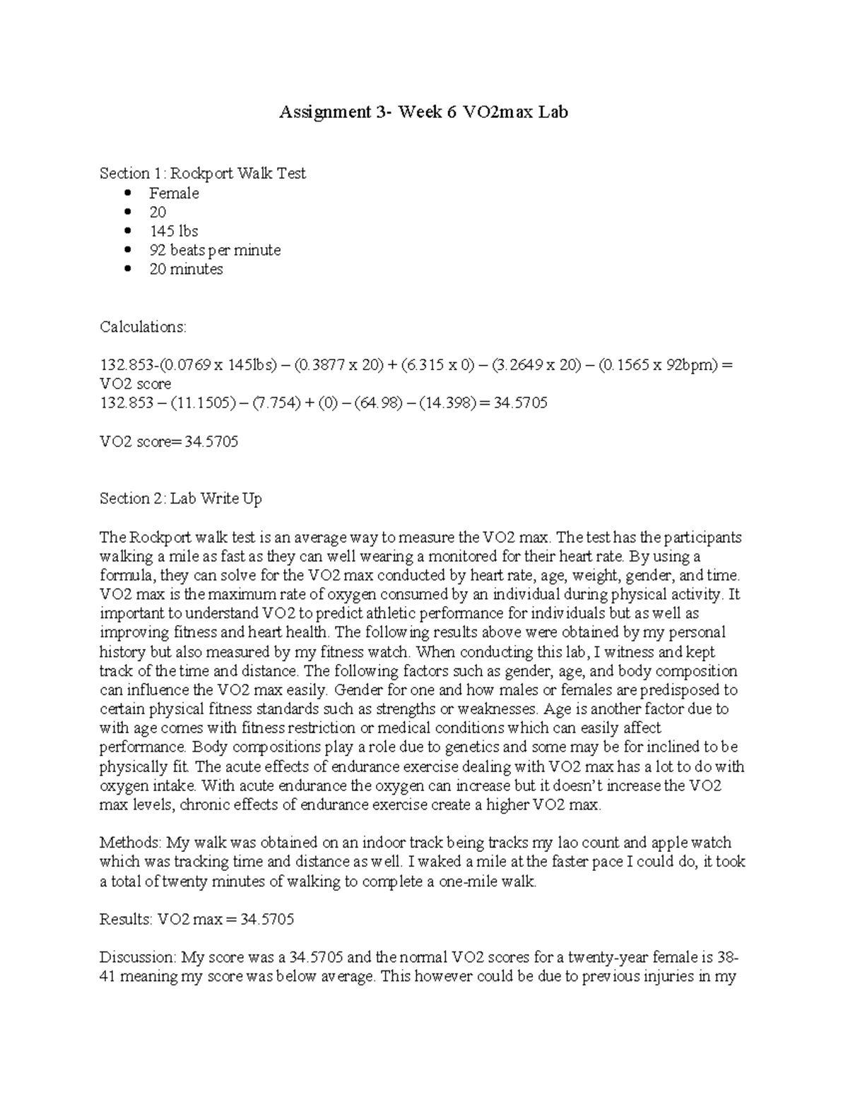 Assignment 3 - lecture notes - Assignment 3- Week 6 VO2max Lab Section ... Assignment 3 - lecture notes - Assignment 3- Week 6 VO2max Lab Section ...