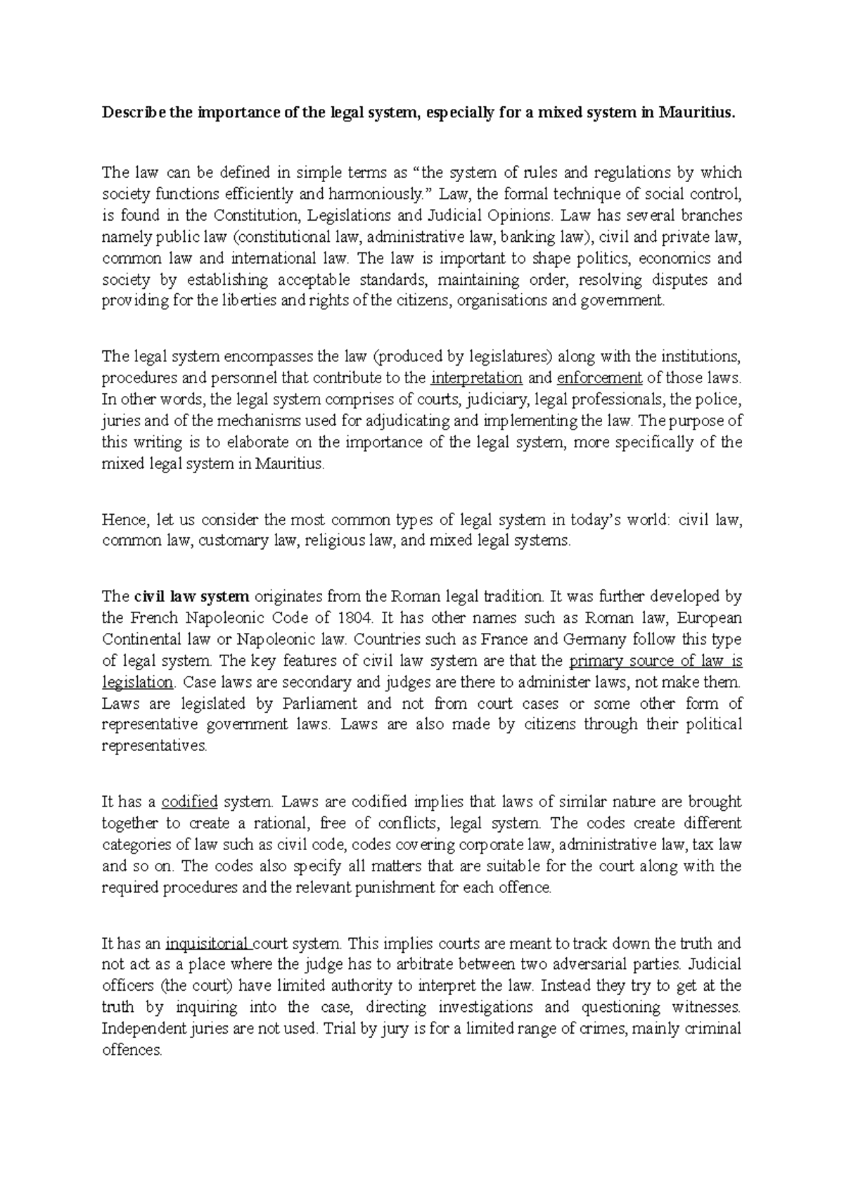 The Importance of the Legal System in Mauritius: A Mixed Legal ...
