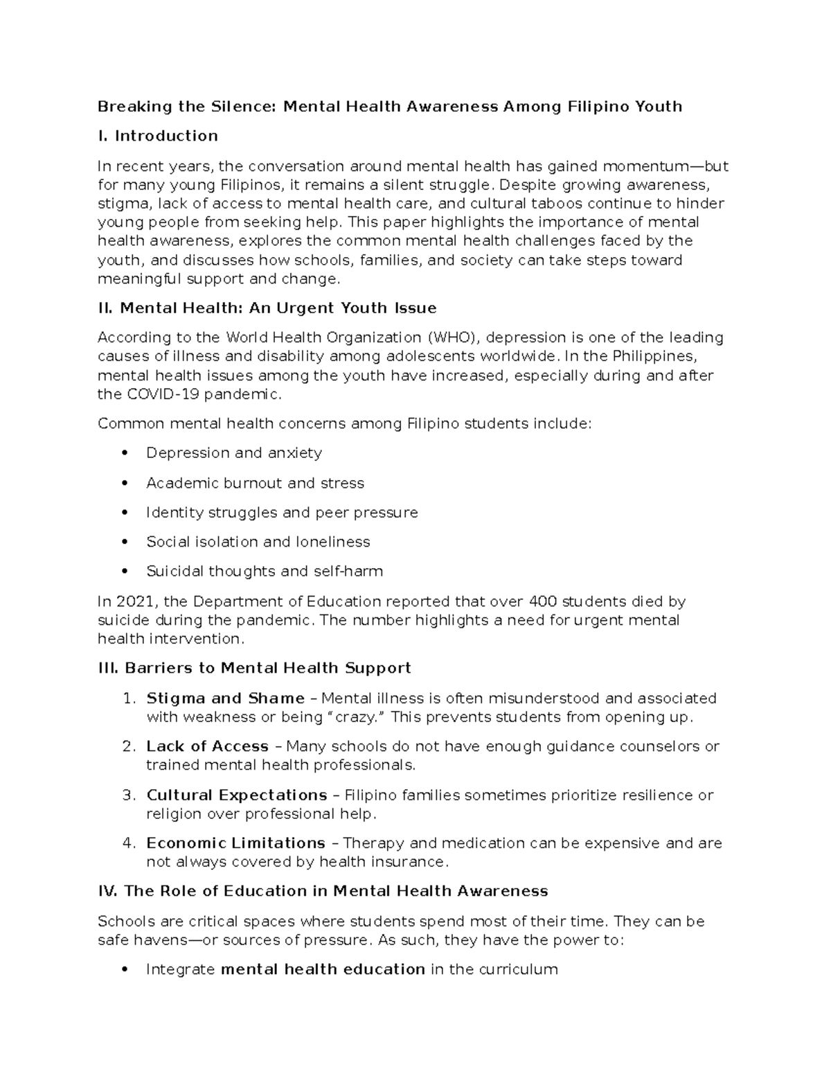 Mental Health Awareness: Understanding Challenges for Filipino Youth ...