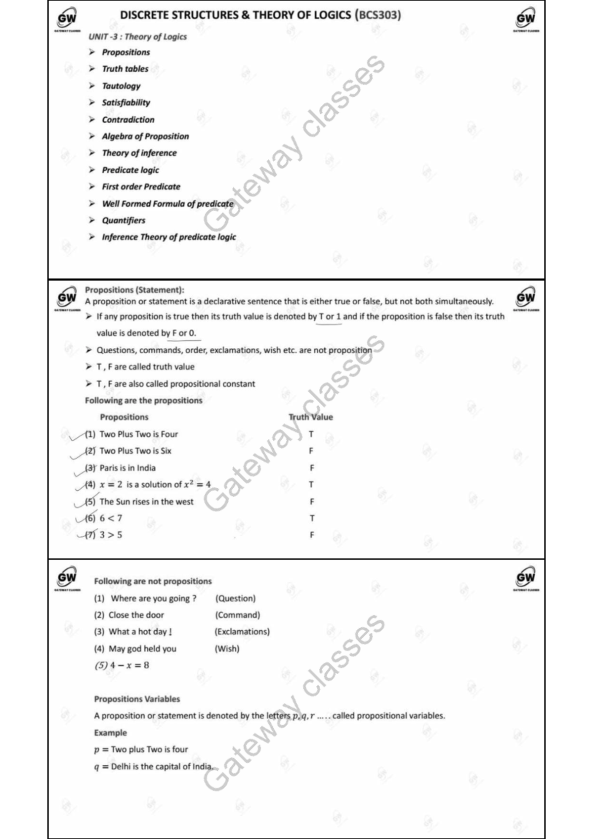 GW DISCRETE STRUCTURES: THEORY OF LOGICS (BCS303) - UNIT 3 Overview - Studocu