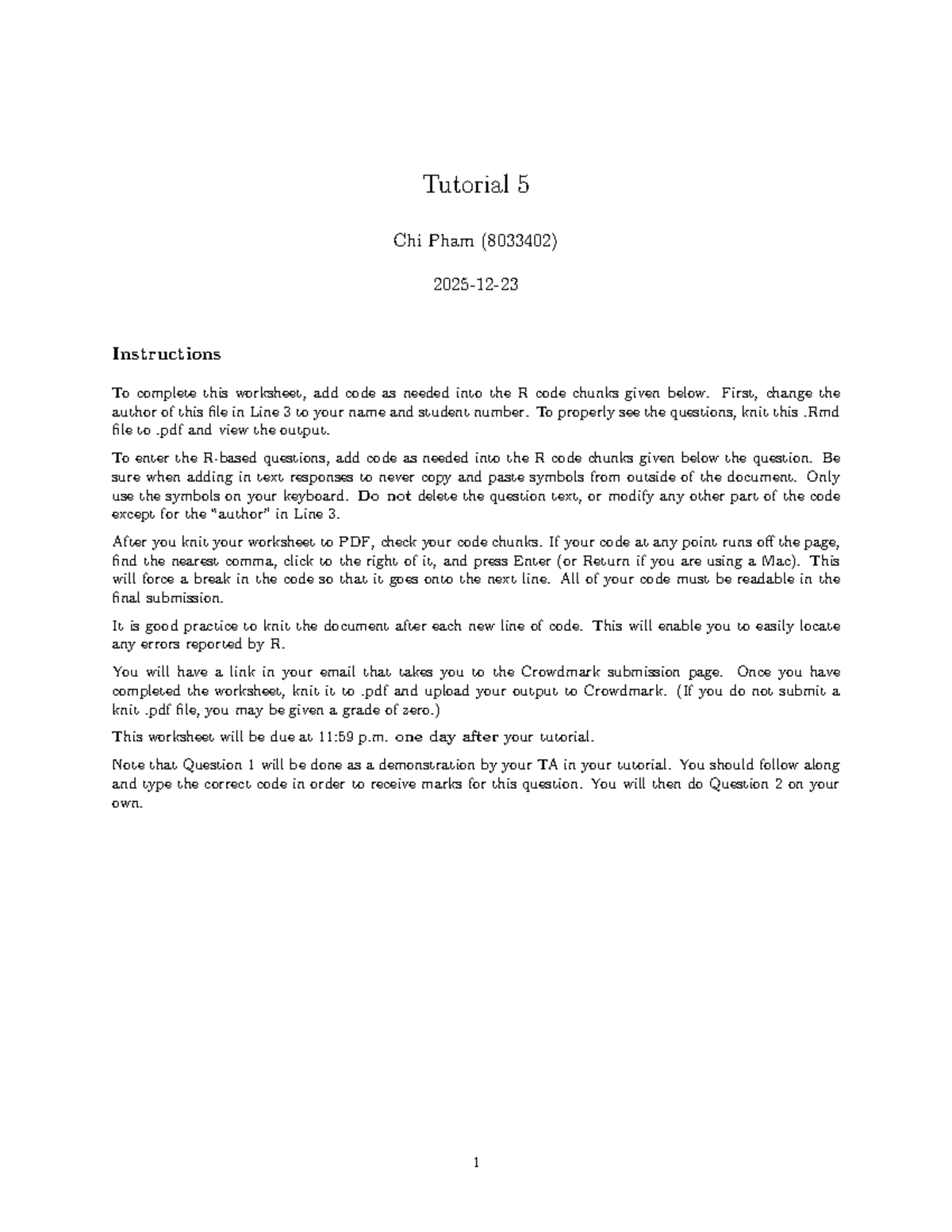 STAT 1000 Tutorial 5 Worksheet Instructions and Code Examples - Studocu