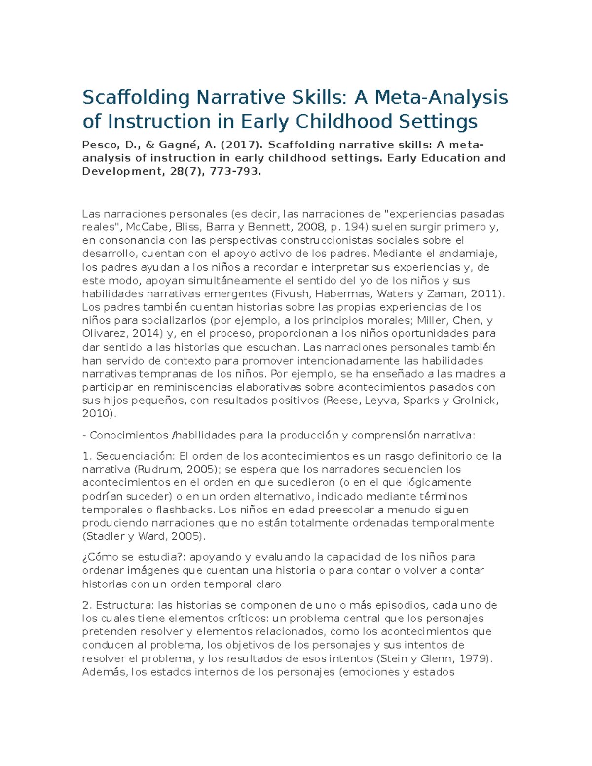Scaffolding Narrative Skills in Early Childhood Education: A Meta ...