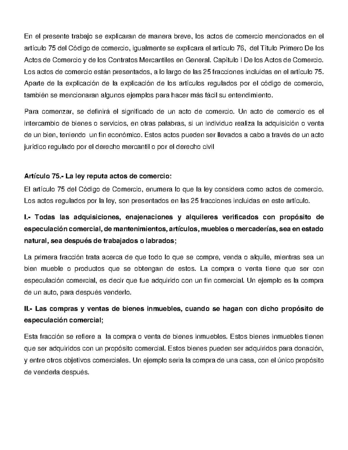 Resumen articulo 75 y 76 codigo de comercio - En el presente trabajo se explicaran de manera ...