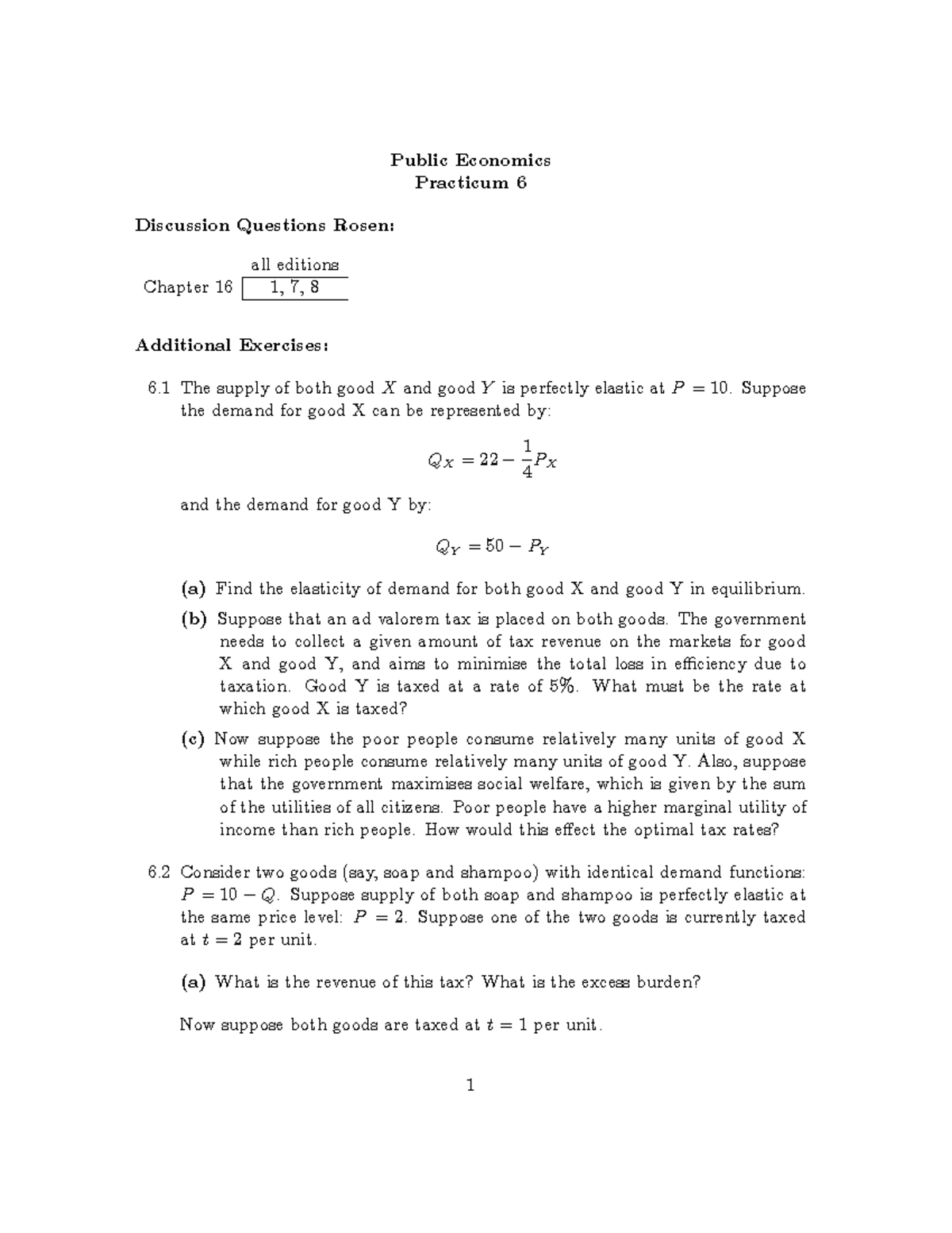 Exercises week 6 - Tutorial - Public Economics Practicum 6 Discussion ...