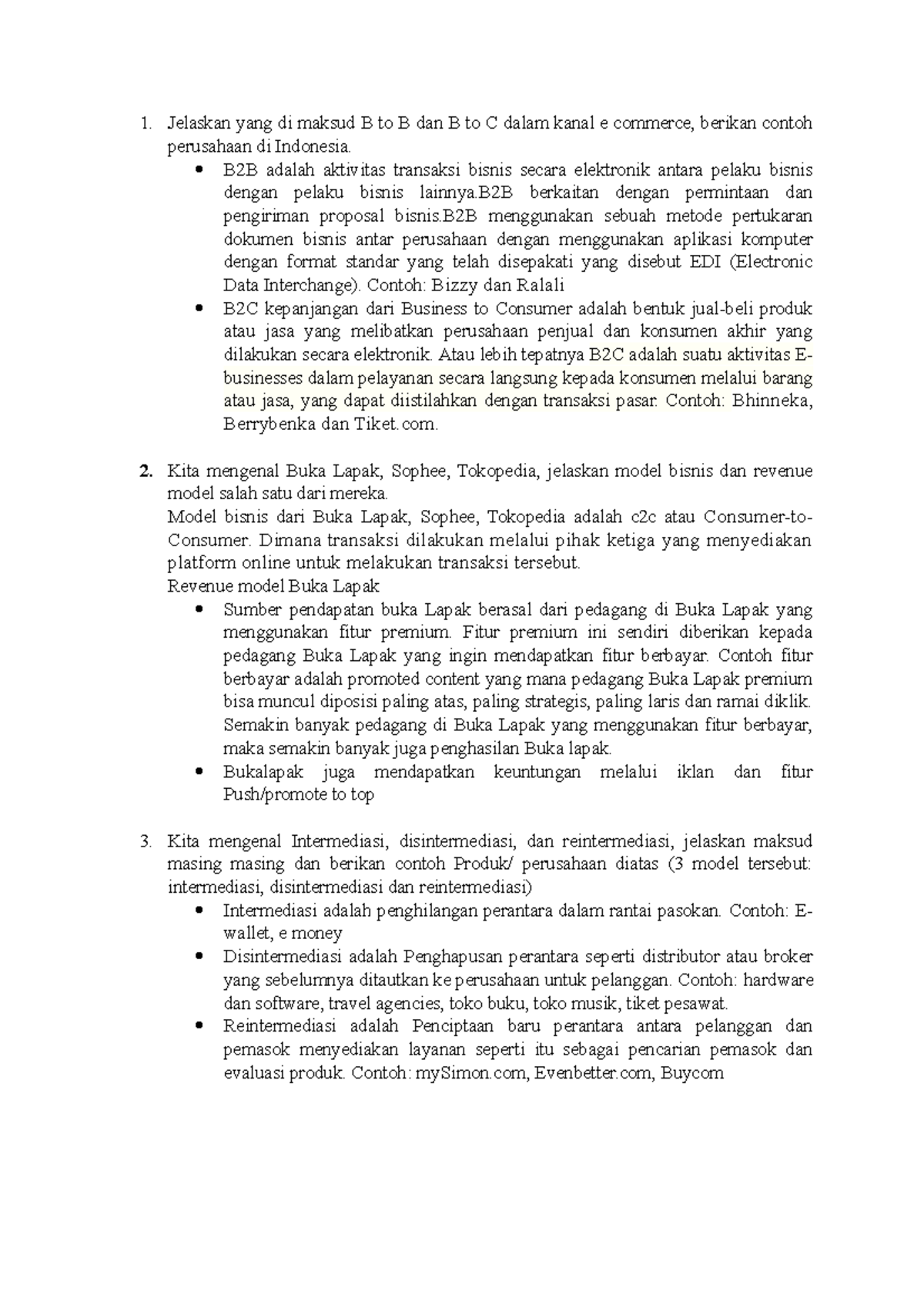 Model Bisnis C2C dalam E-Commerce: B2B dan B2C di Indonesia - Studocu