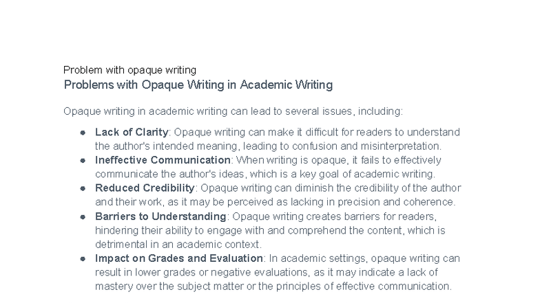 ENG 101: Issues and Solutions for Opaque Writing in Academia - Studocu