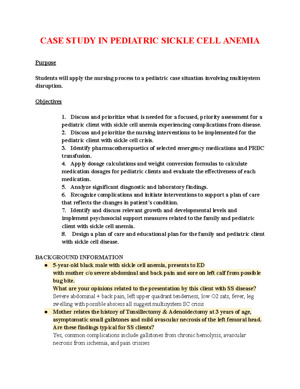 CASE STUDY: Pediatric Sickle Cell Anemia Management and Interventions ...
