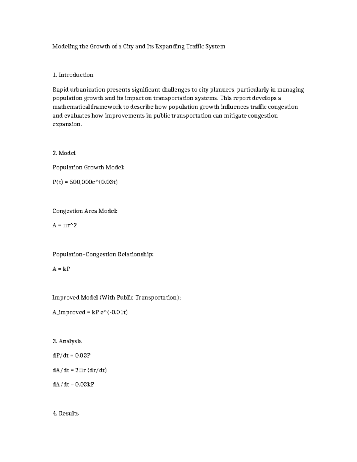 City Growth Report: Modeling Urbanization & Traffic Systems - Studocu