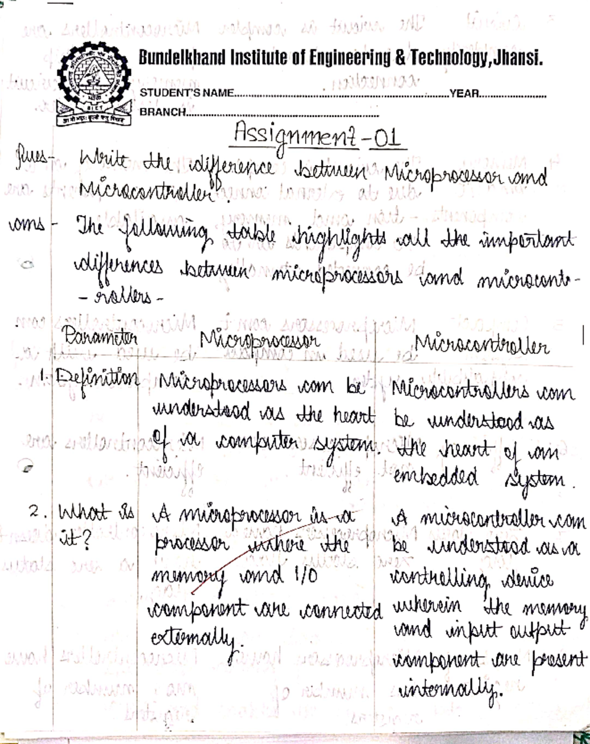 Microprocessor & Microcontroller Assignment - Bundelkhand Institute of ...