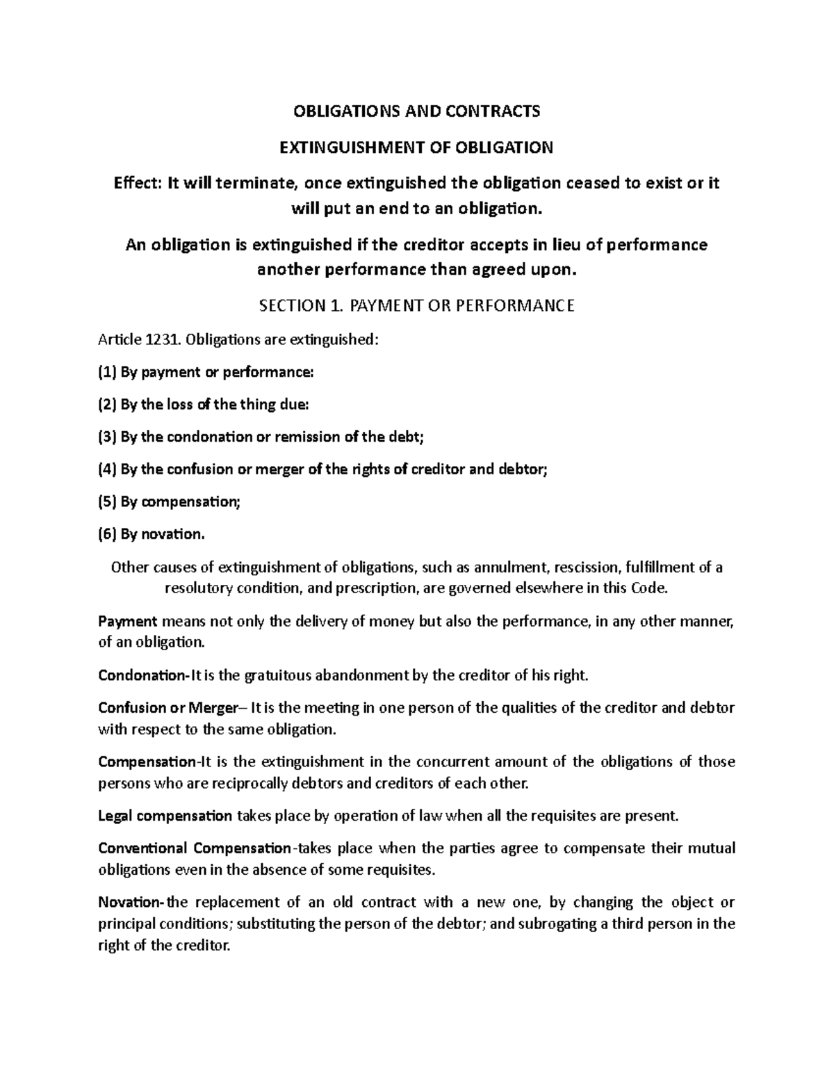 Extinguishment of Obligations: Key Concepts & Articles Explained - Studocu