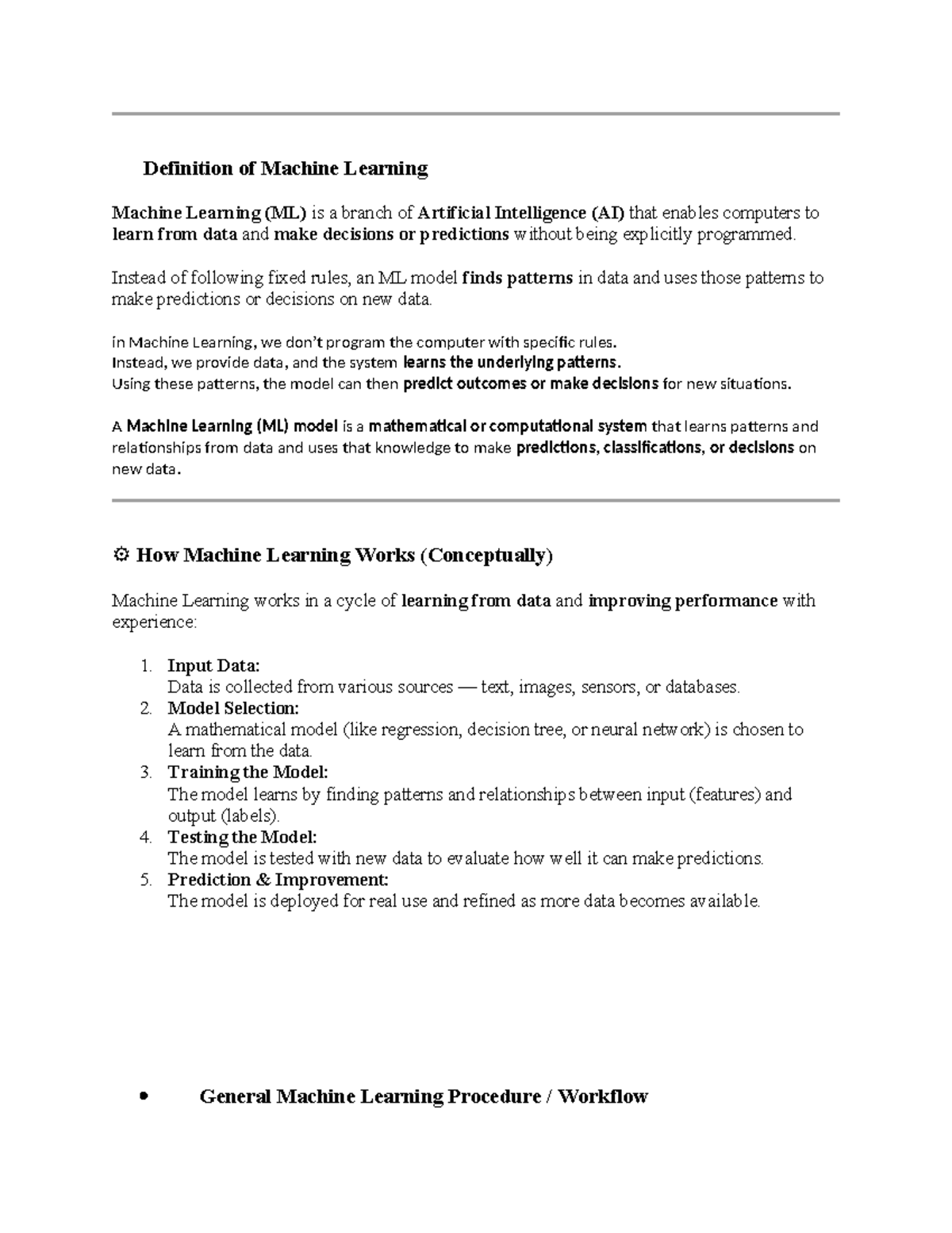 Machine Learning (ML) Overview: Definitions and Models - Studocu