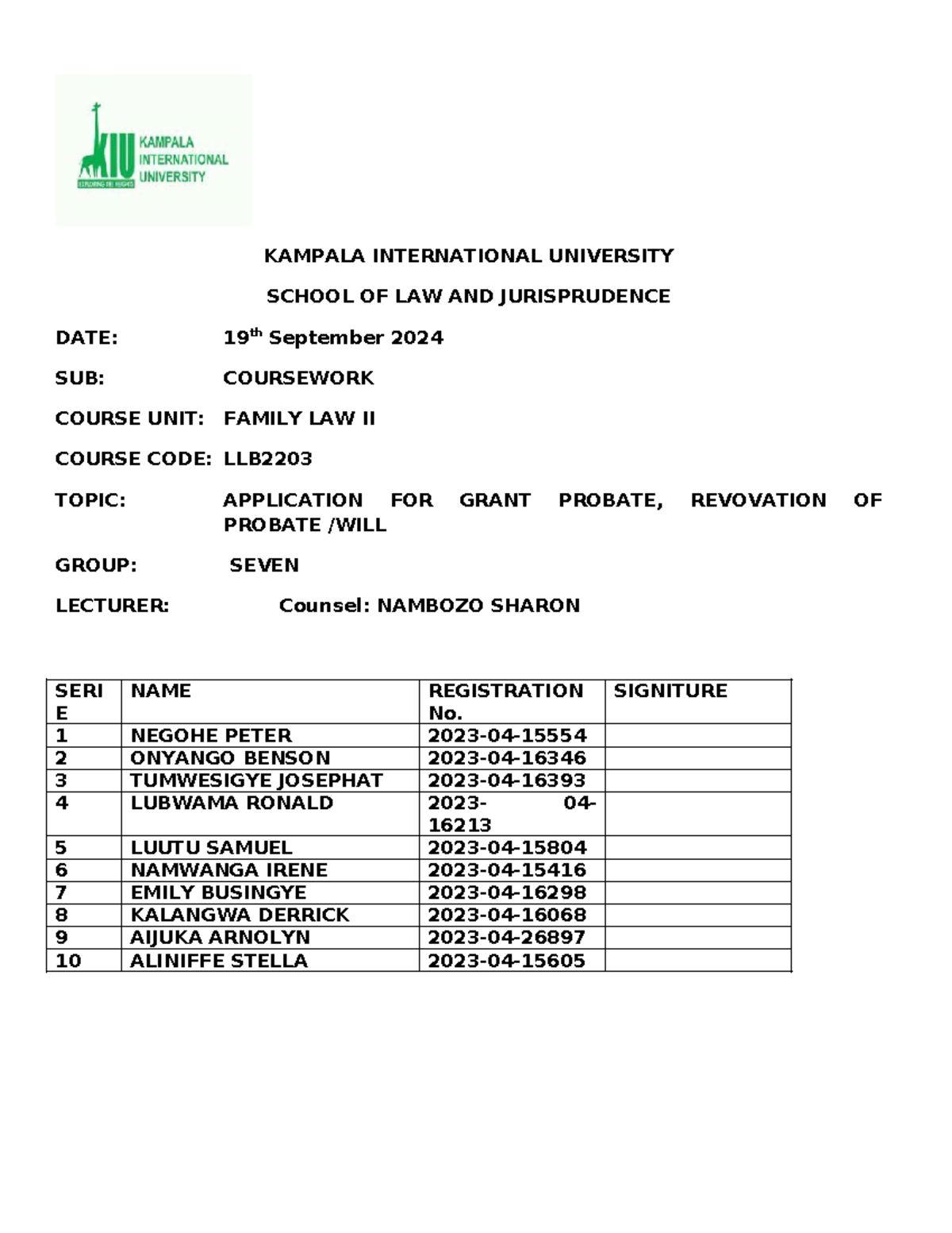 LLB FAMILY LAW II: Application for Grant of Probate & Revocation - Studocu