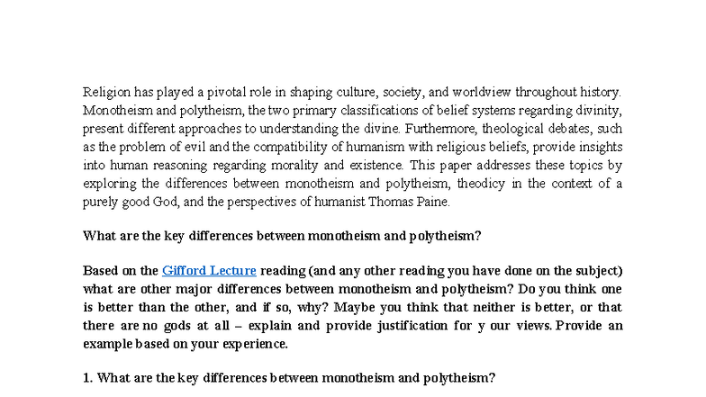 Exploring Monotheism vs. Polytheism: Insights from Unit 3 (REL101 ...