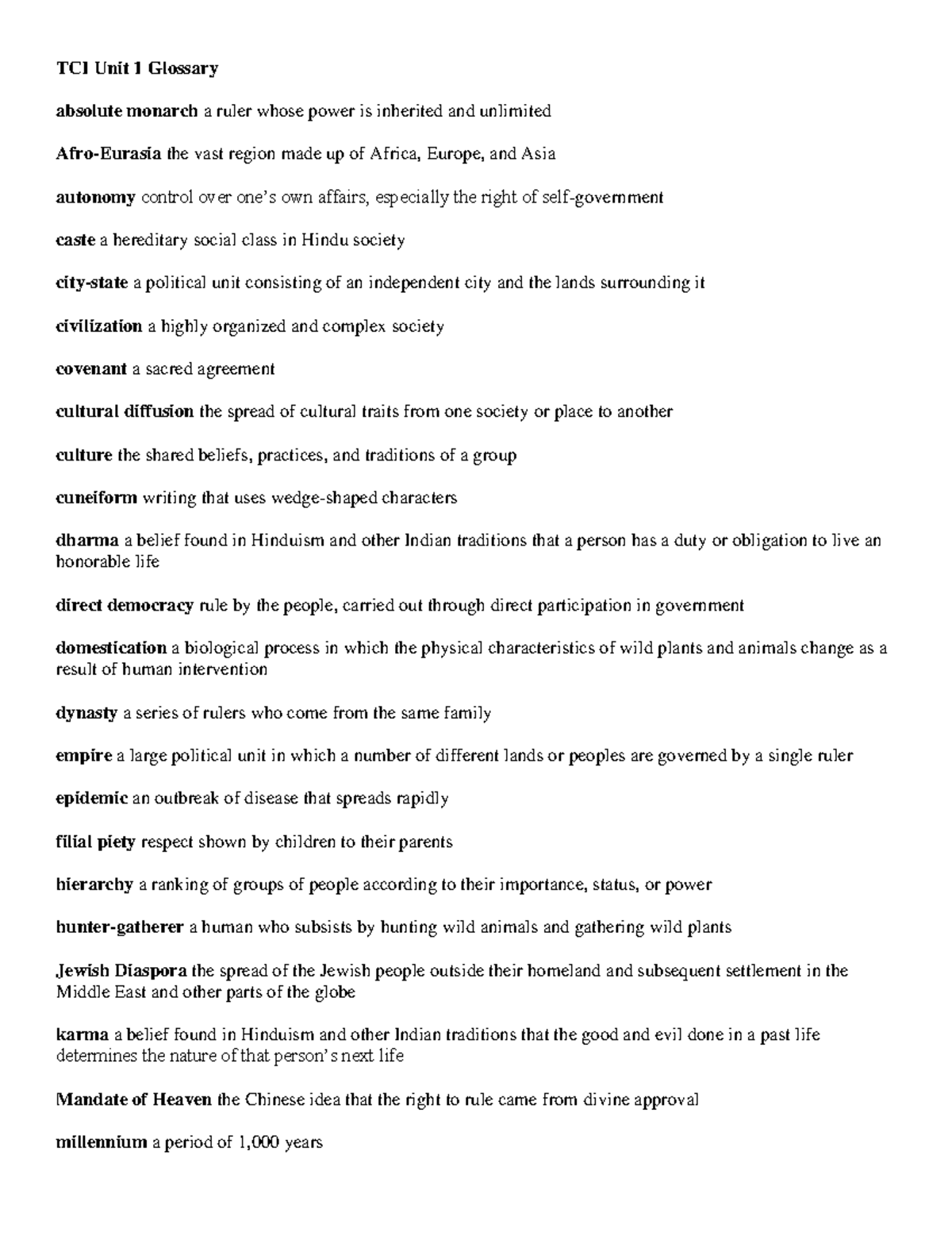 TCI Unit 1 Glossary - vocab words - TCI Unit 1 Glossary absolute ...