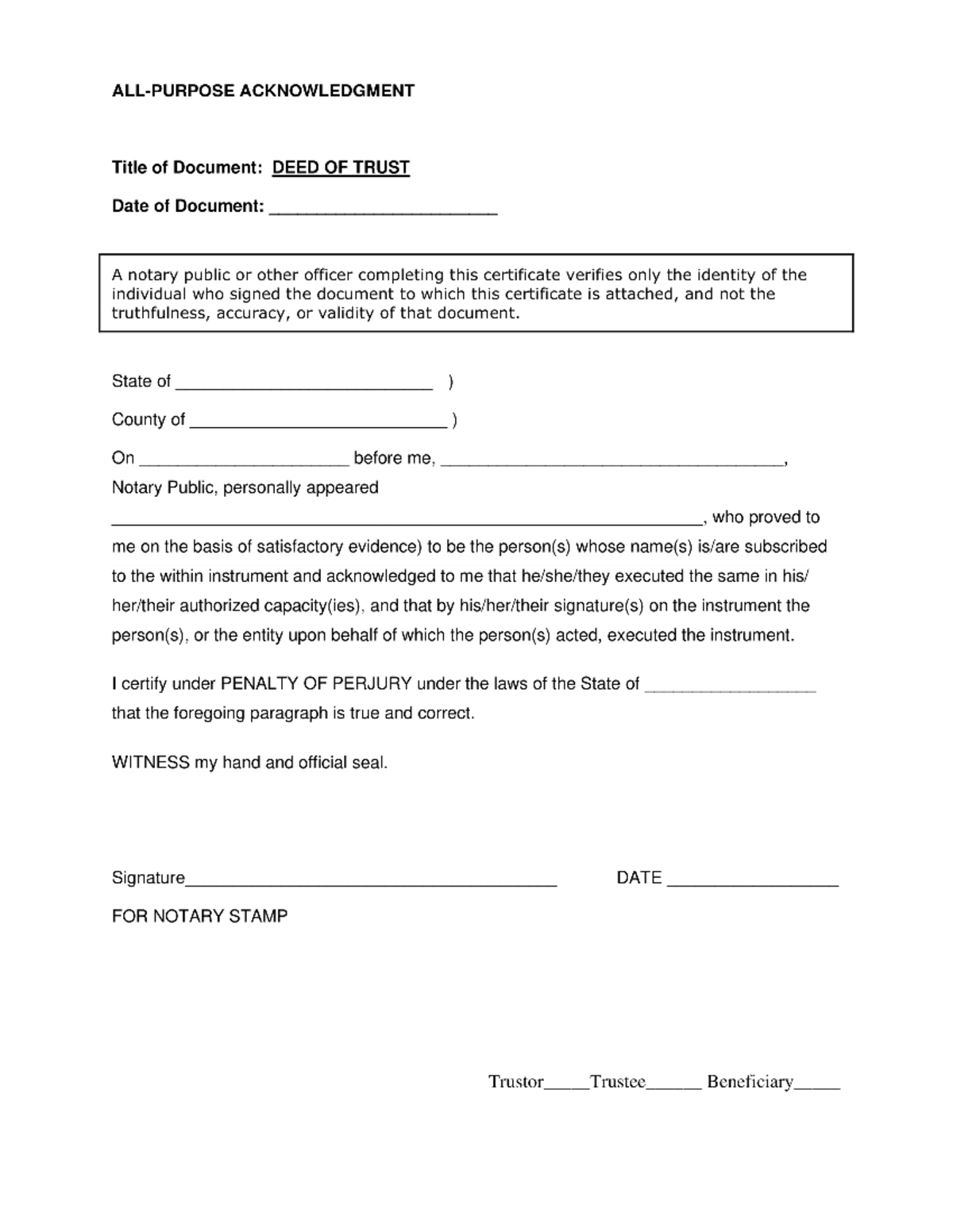 Deed of Trust Acknowledgment Certificate - Studocu