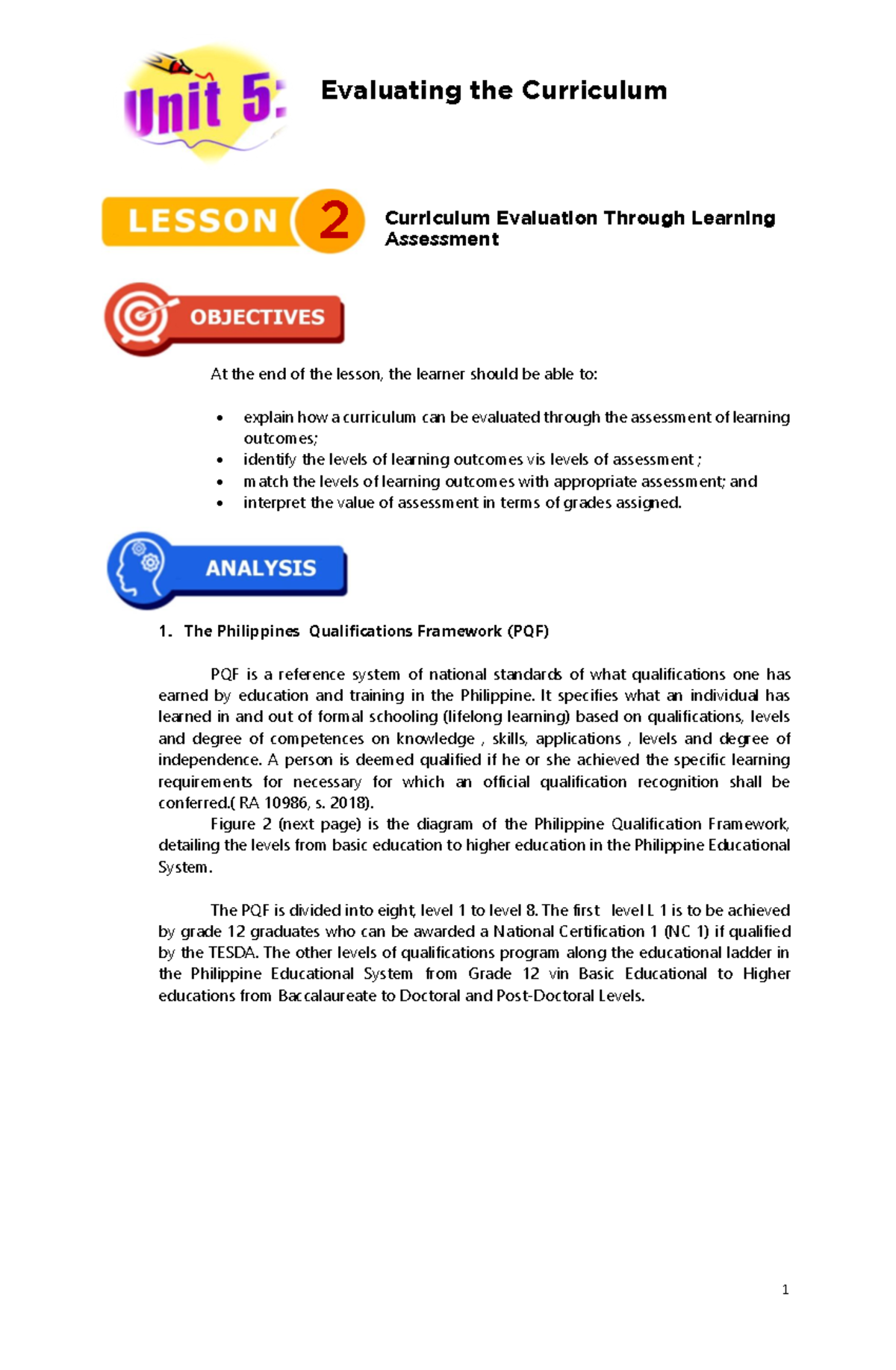 UNIT 5 Lesson 2 - Evaluating Curriculum through Learning Assessment ...