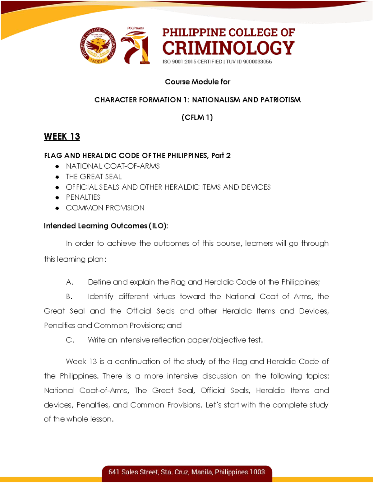 WEEK 13 - CFLM 1 - Nationalism & Patriotism: Flag & Heraldic Code - Studocu