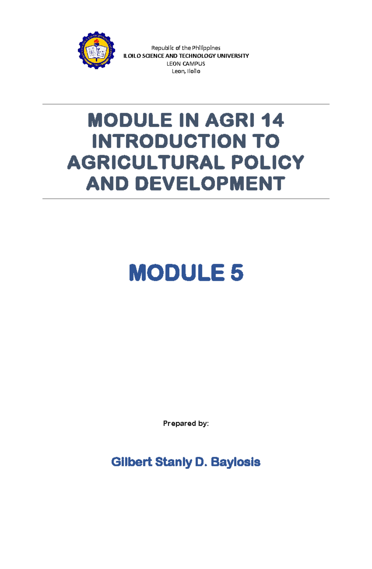 AGRI 14 Module 5: Politics and Policy in Agricultural Development - Studocu