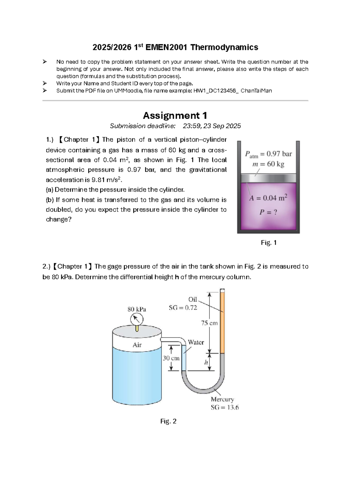 EMEN2001 2025 Thermodynamics Assignment 1 Solutions - Studocu