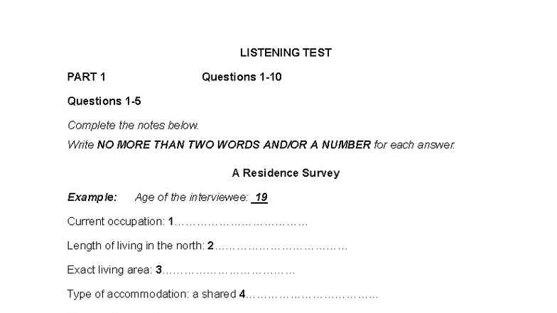 Listening Test - 10 08 HW: Complete Notes & Map Labeling - Studocu