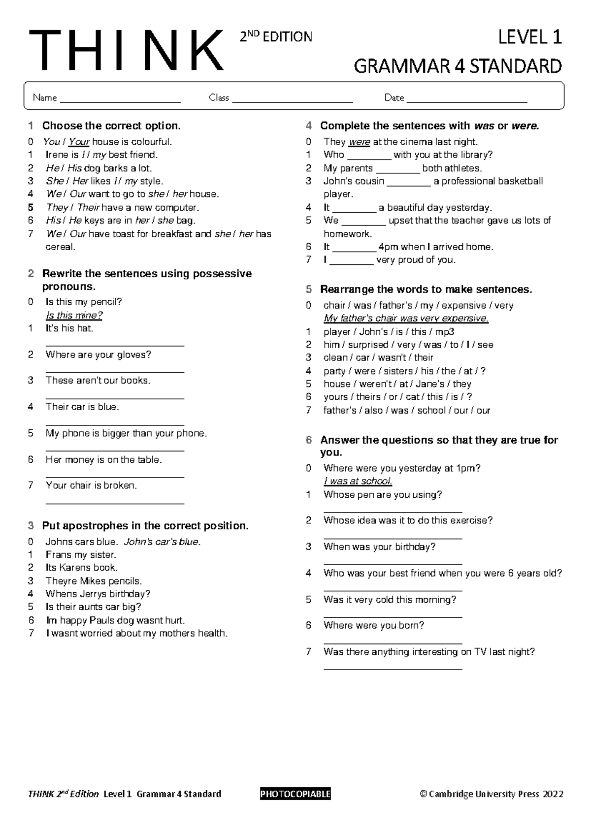 Thk2e Br E L1 Grammar Standard Unit 4 Exercises and Answers - Studocu