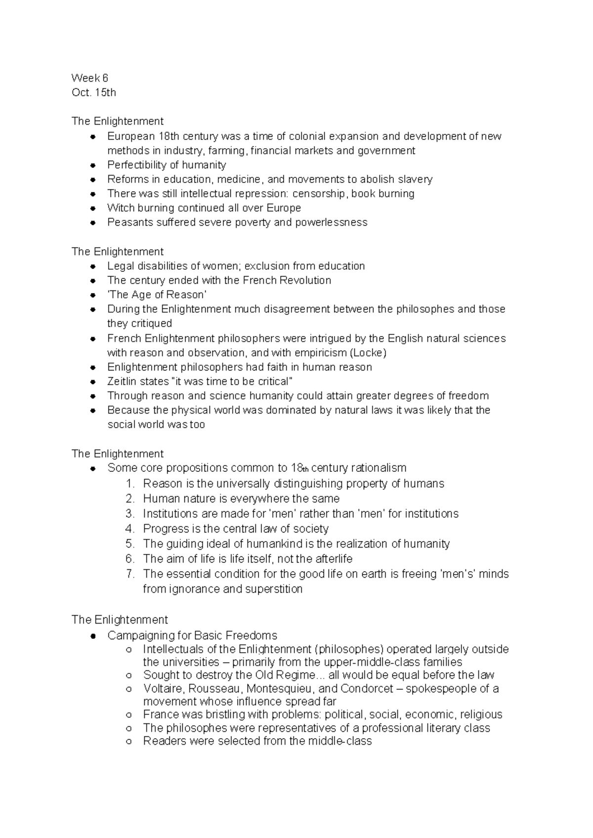 SOAN 2111 - Lecture Notes on The Enlightenment and Its Impact - Studocu