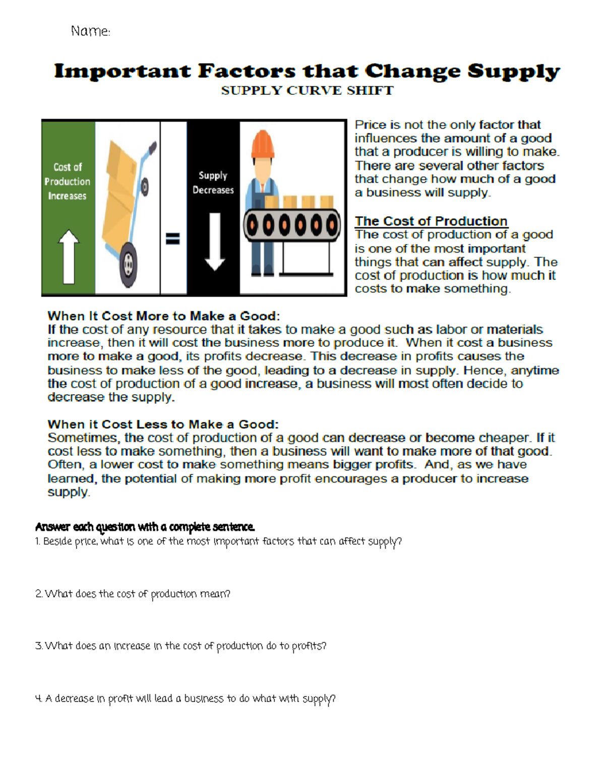 Supply Reading - Key Factors Impacting Supply Dynamics - Studocu