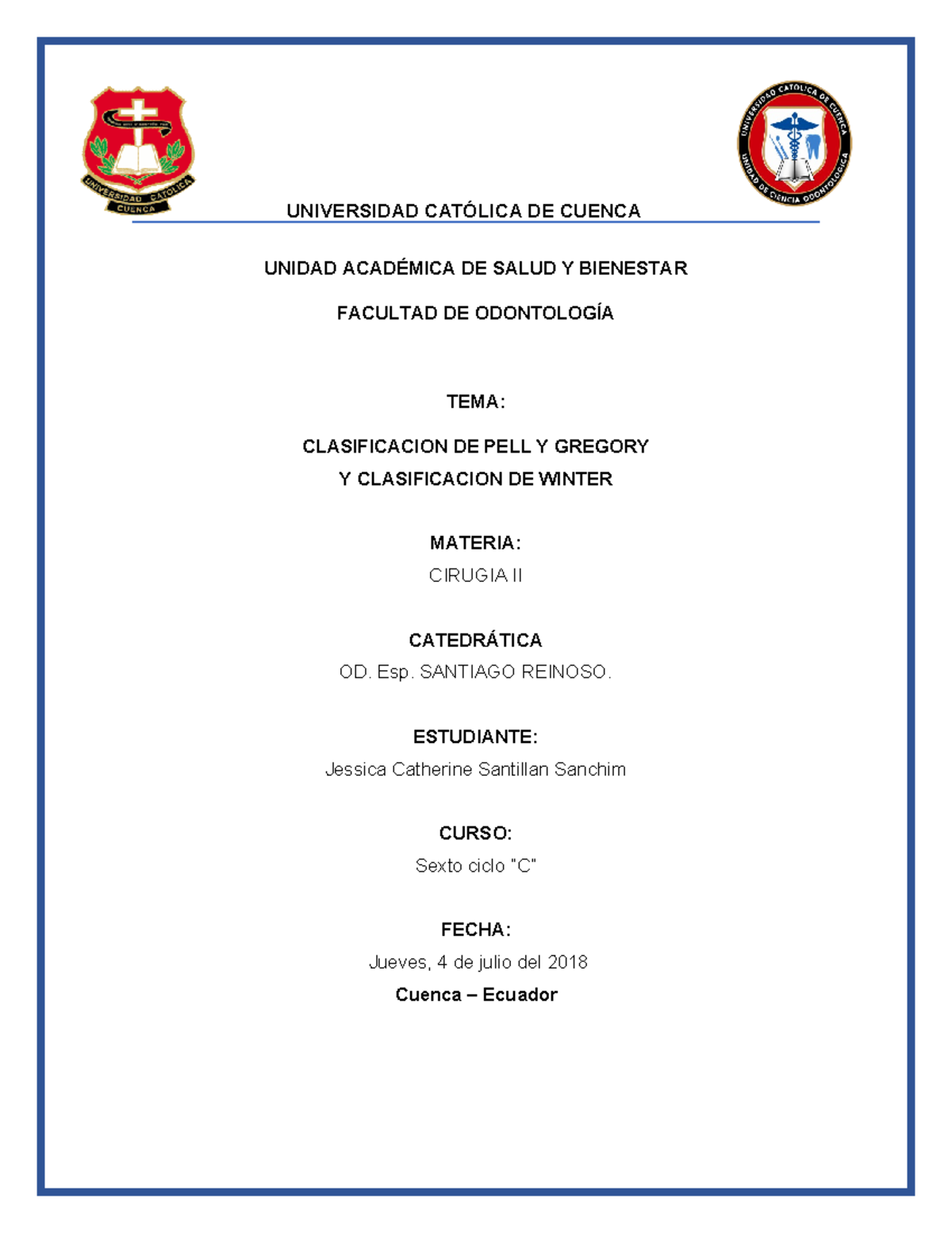 Clasificación de Pell y Gregory en Cirugía II - Tercer Molar - Studocu