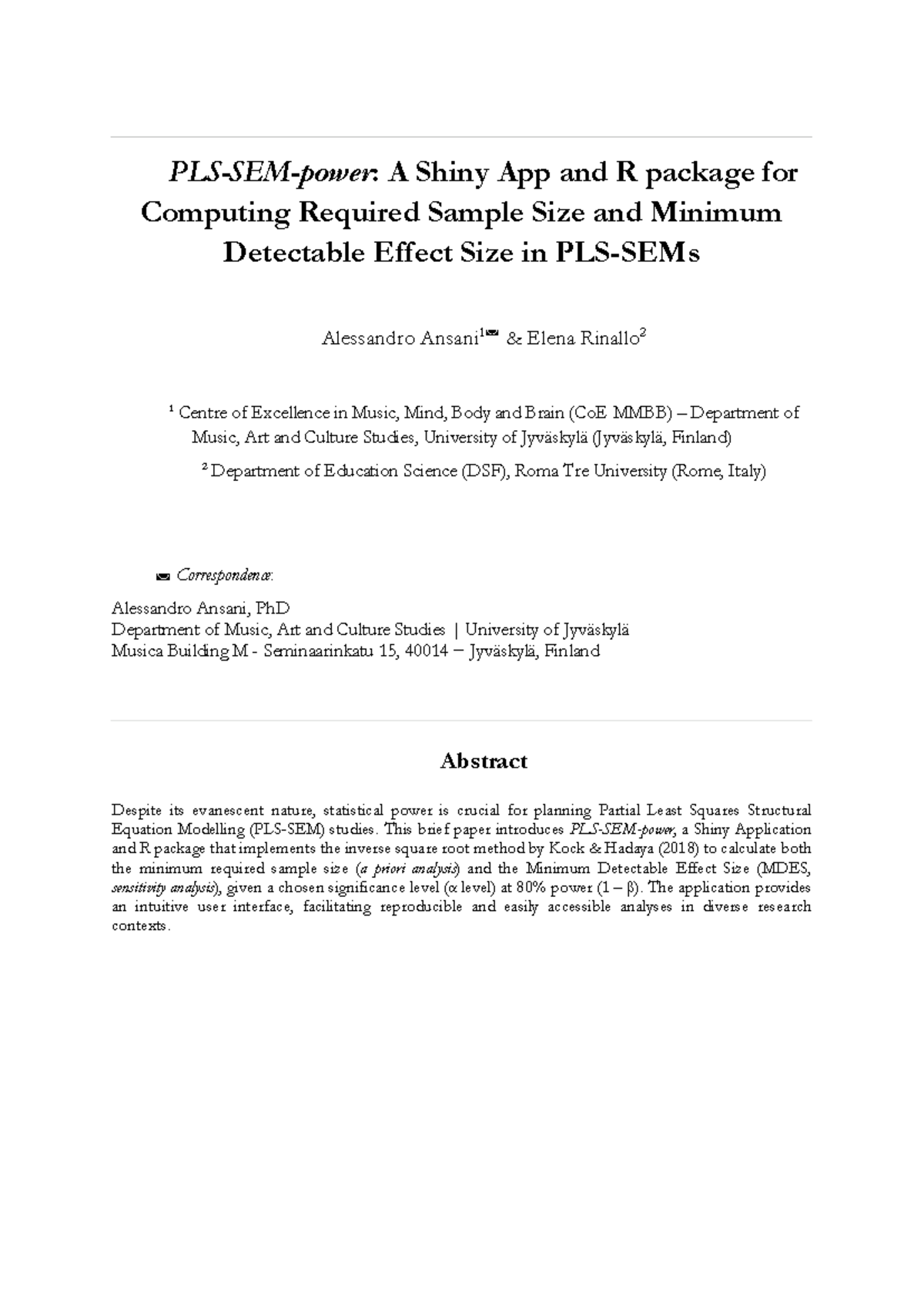 PLS-SEM Power: Shiny App & R Package for Sample Size Estimation - Studocu