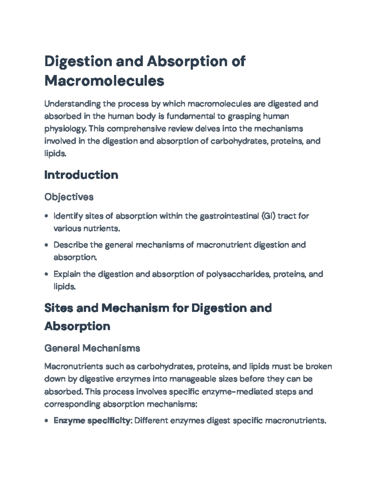 Understanding Digestion and Absorption of Macromolecules (ANAT 101 ...