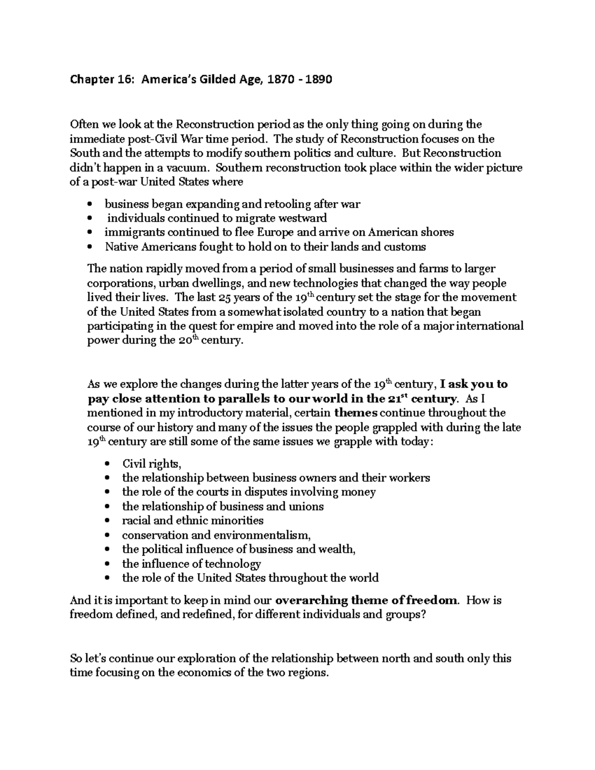 Gilded Age Lecture Notes (HIST 101): Economic and Social ...