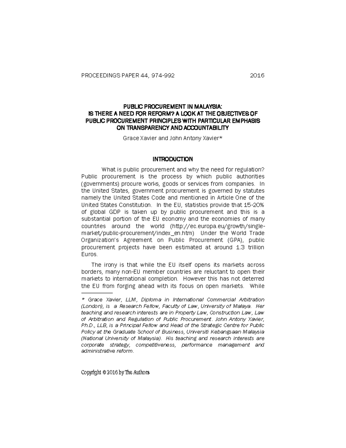 Public Procurement Reform in Malaysia: Transparency & Accountability ...