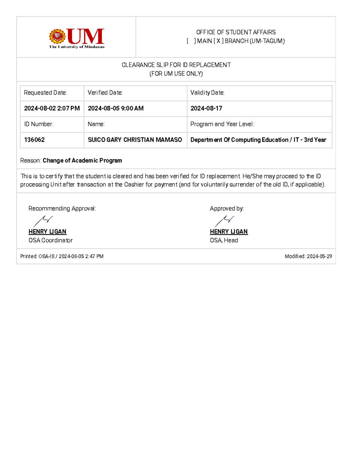 ID Replacement Clearance Slip – Academic Services Portal - Studocu