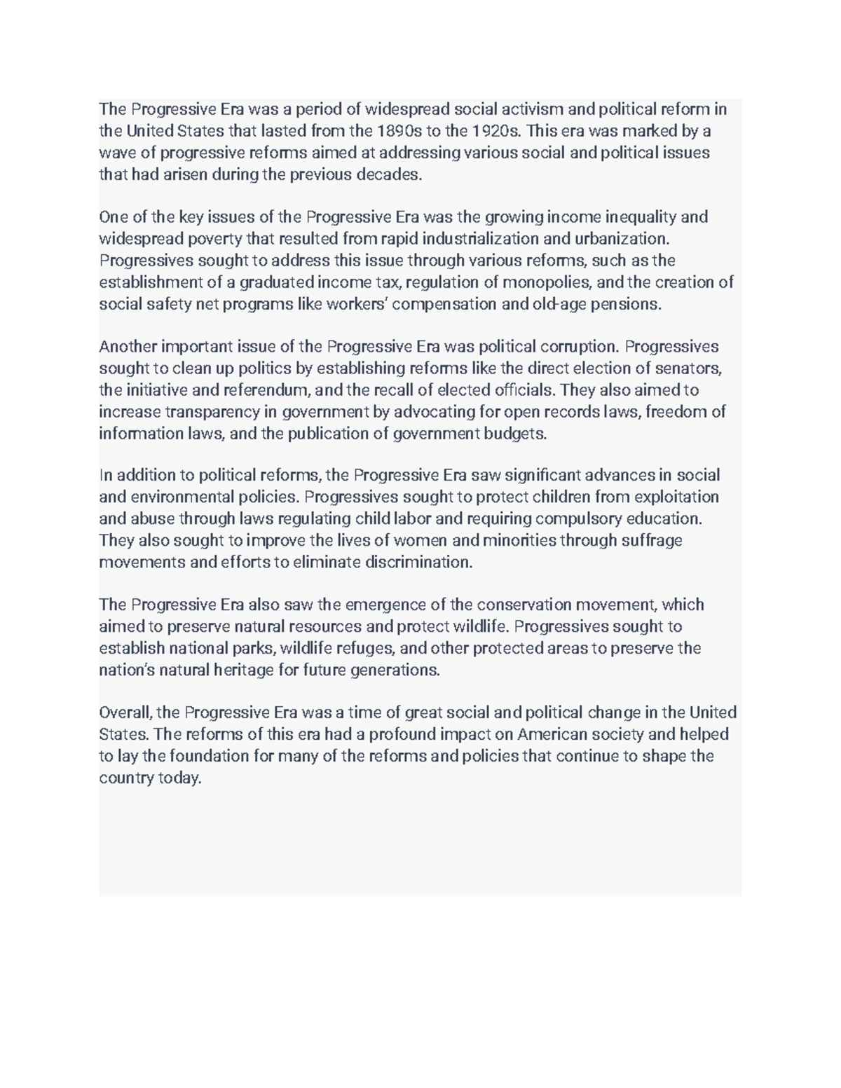 The Progressive Era Essay - The Progressive Era was a period of ...