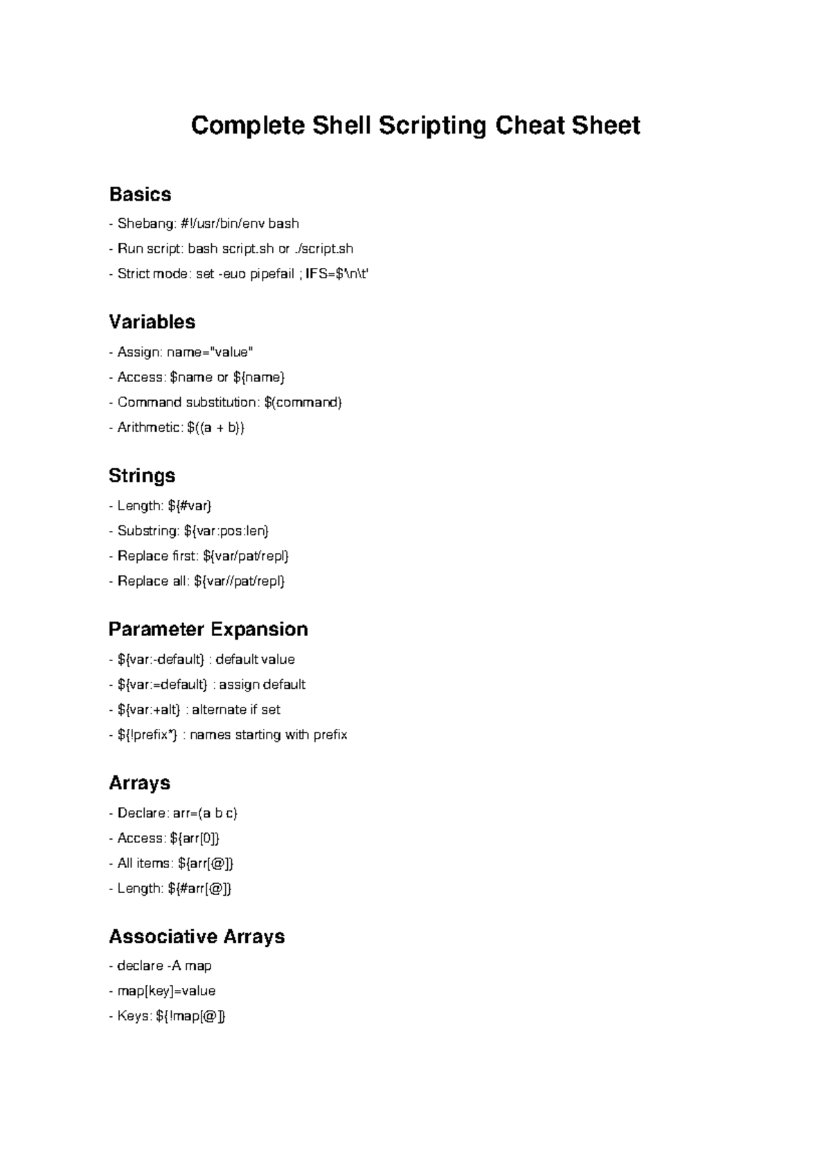 Complete Shell Scripting Cheat Sheet: Basics & Commands - Studocu