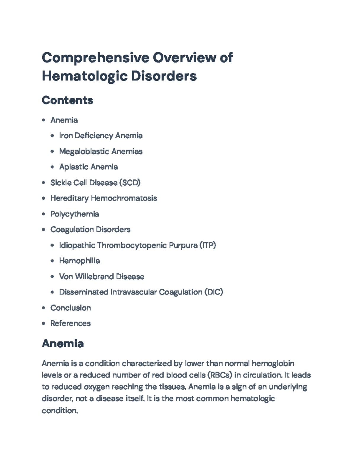 Comprehensive Overview of Hematologic Disorders: Anemia & Coagulation ...