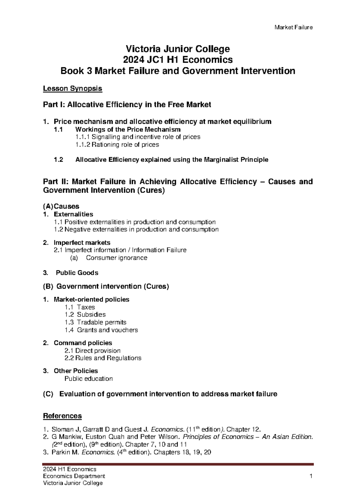 2024 JC1 H1 Economics: Market Failure & Government Intervention Lesson ...