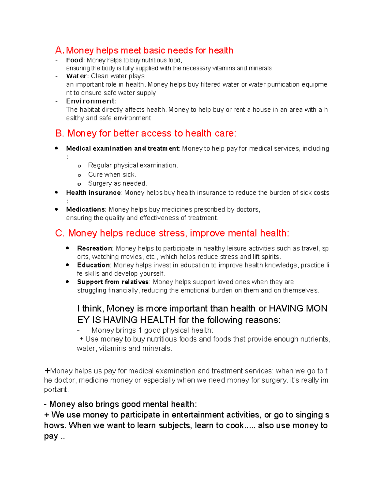Debate on Health: The Role of Money in Well-being - Studocu