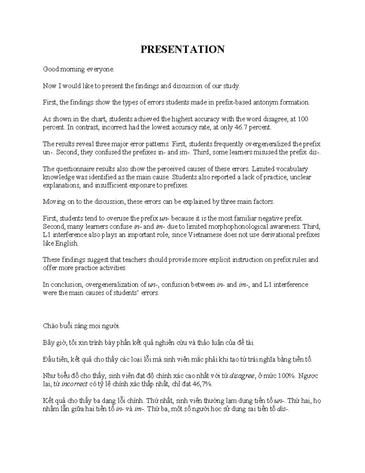 Findings and Discussion on Prefix Errors in English - Đọc Viết Tiếng ...