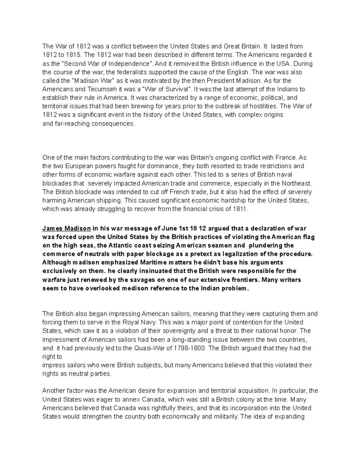 War of 1812: Summary & Analysis BA (Hons.) History Document - Studocu