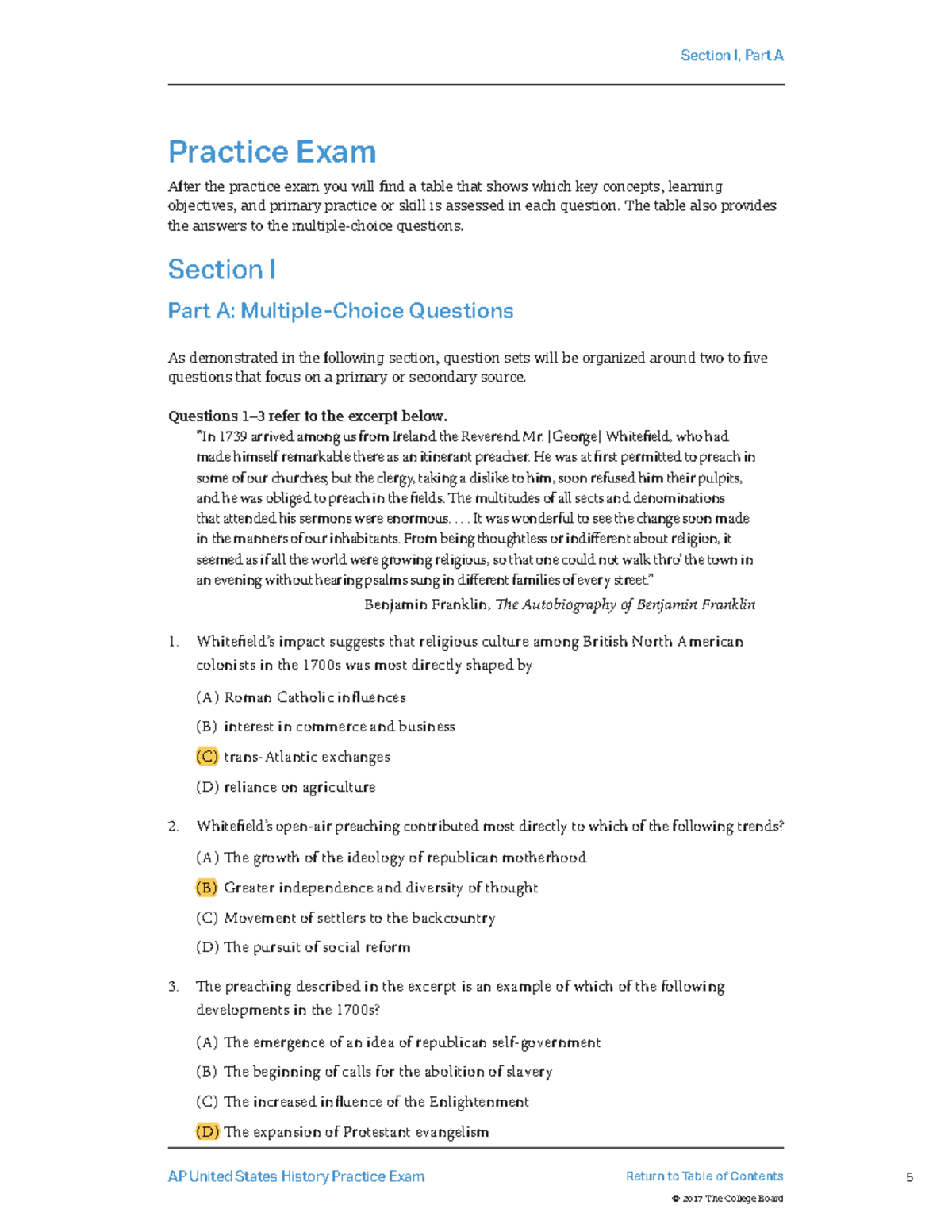 AP United States History Section I, Part A Practice Exam - Studocu
