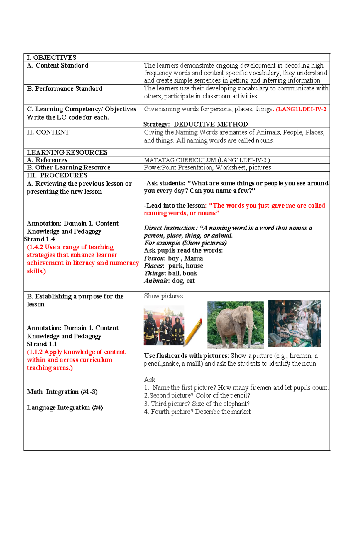 lesson plan in English I - I. OBJECTIVES A. Content Standard The ...