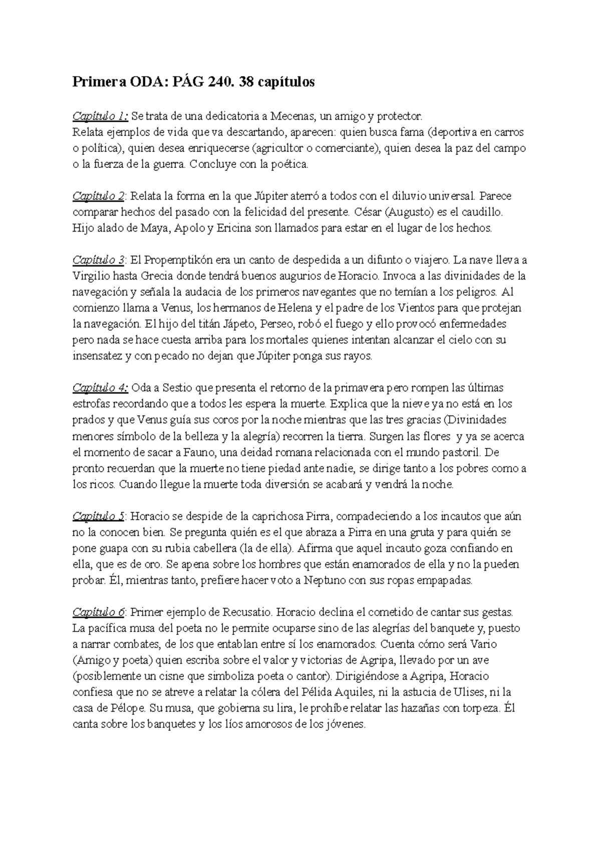 Odas de Horacio: Resumen y Análisis de las Oda 1 a 36 - Studocu