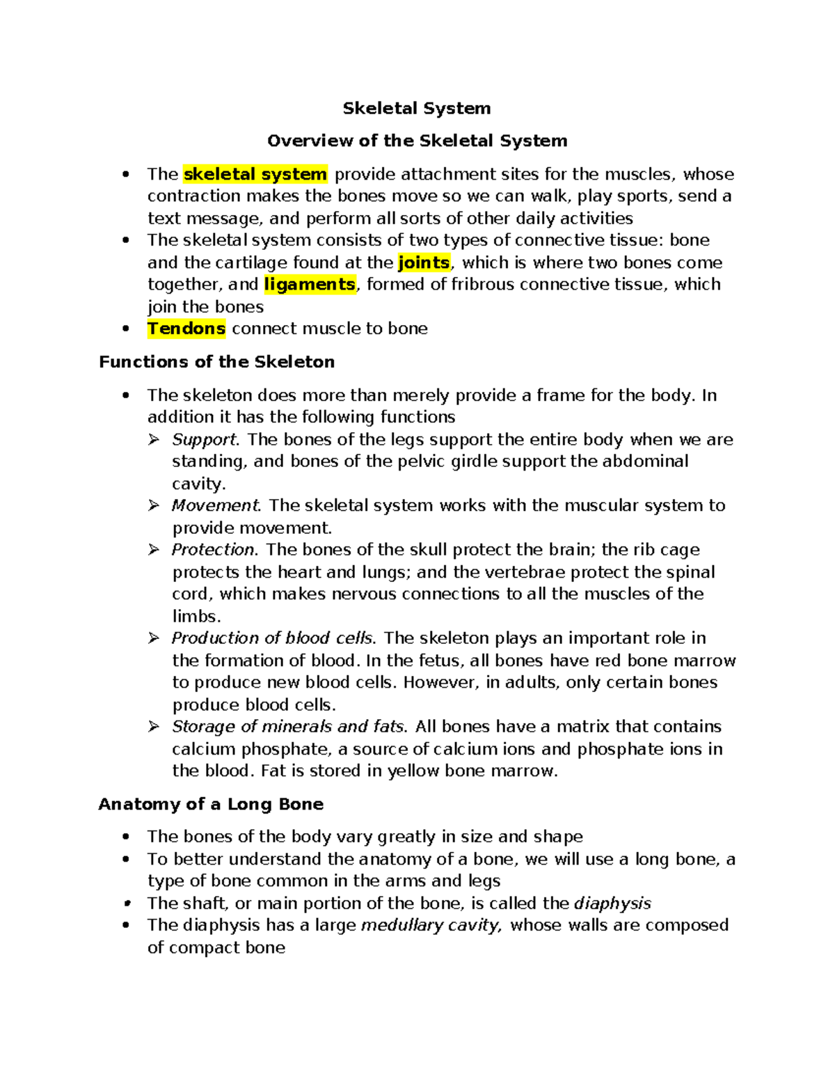 Skeletal System Overview: Functions, Structure & Growth (BIO 101) - Studocu