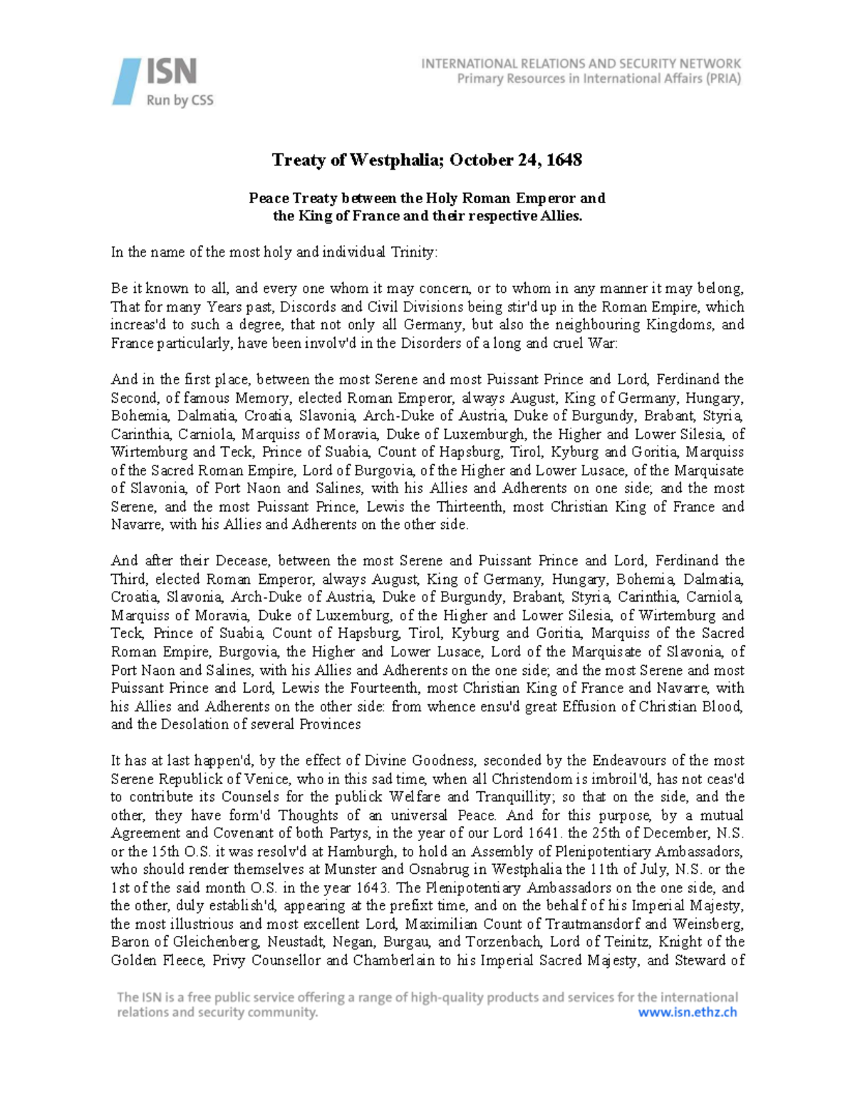 Treaty of Westphalia (1648): Peace Between the Holy Roman Empire ...