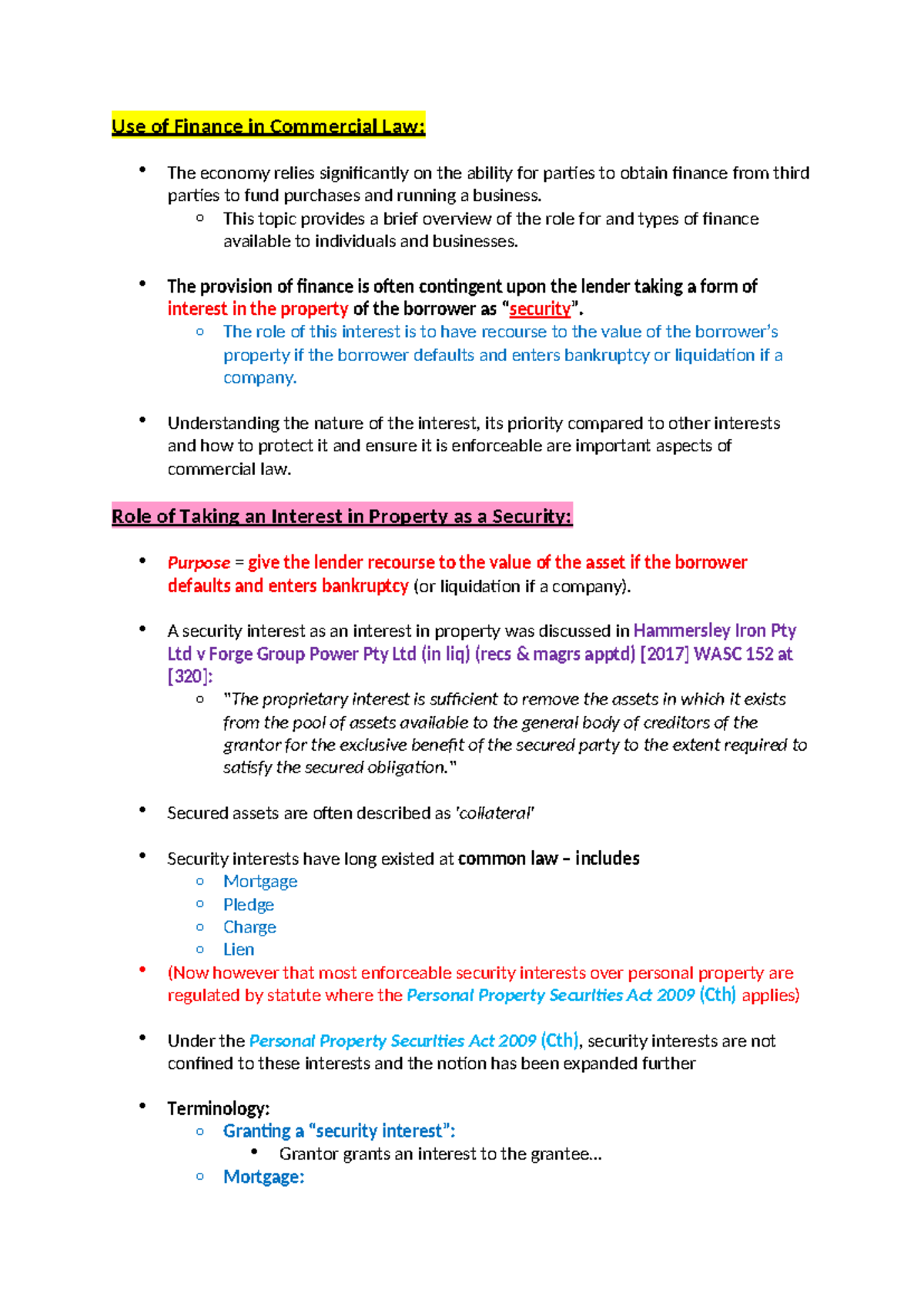 Commercial Law: Understanding Finance and Security Interests - Studocu
