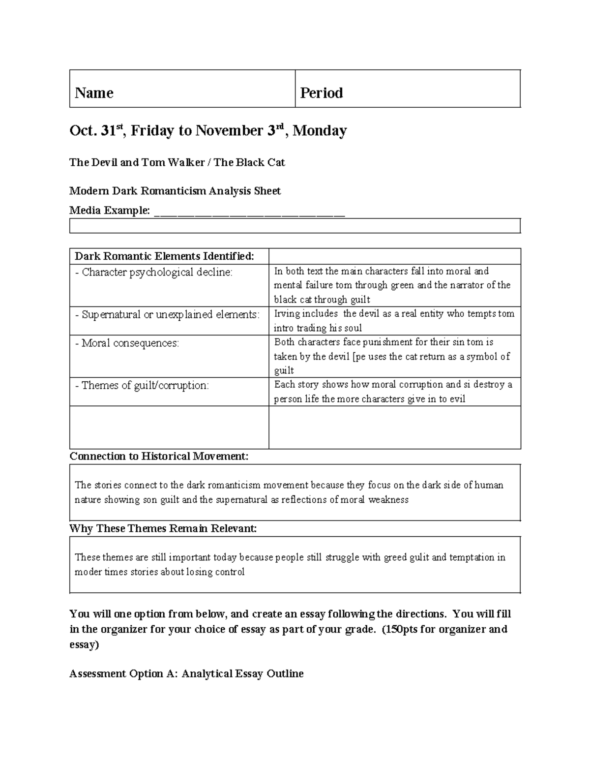 ENG 5 - Dark Romanticism Analysis: The Devil and Tom Walker & The Black ...