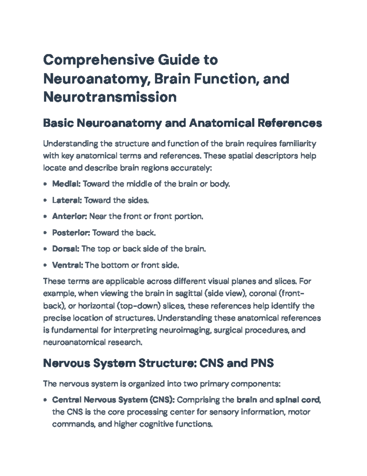 Comprehensive Neuroanatomy & Brain Function Guide (PSY 101) - Studocu