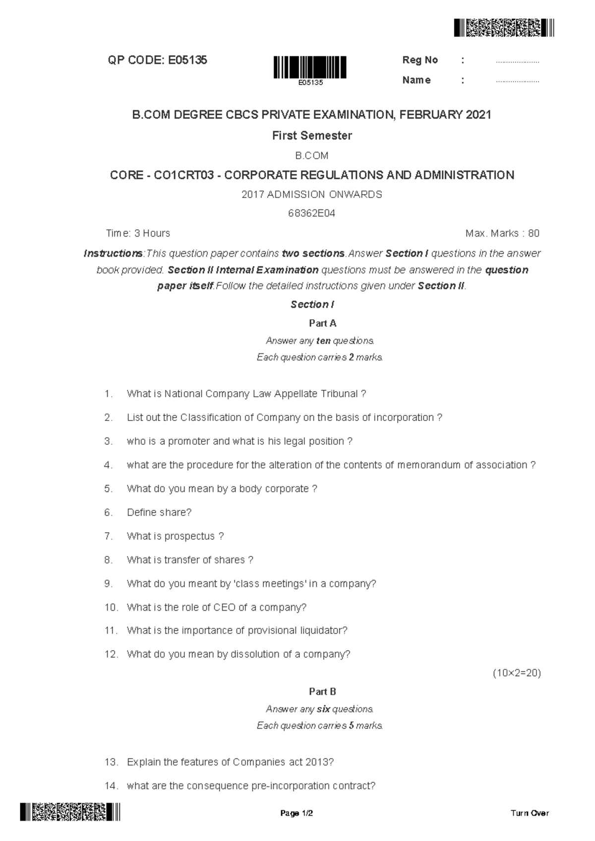 BRF question bank - Brf - B 2ND SEMESTER BUSINESS REGULATORY FRAMEWORK Question Bank MODULE 1 ...